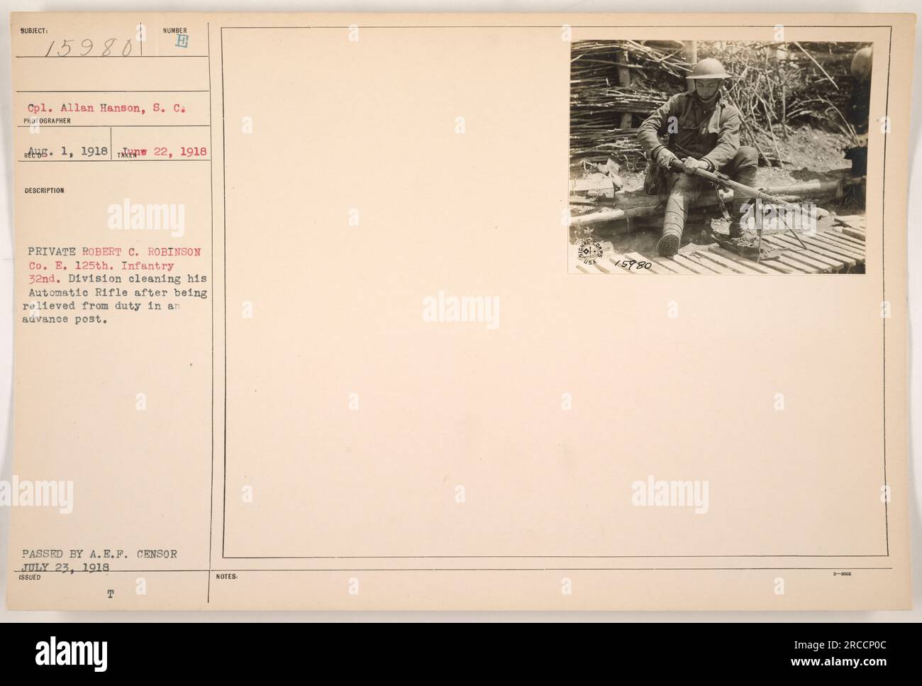 Private Robert C. Robinson of Co. E, 125th Infantry, 32nd Division ...