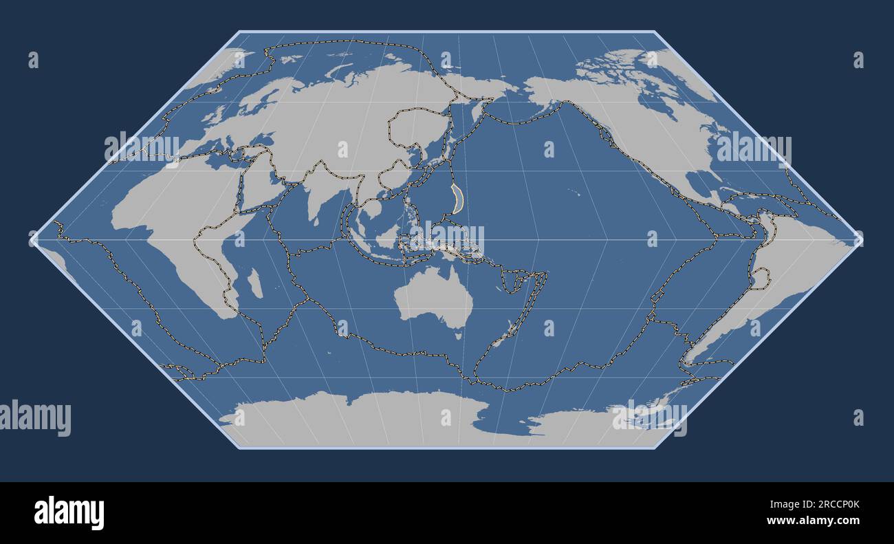 Shape of the Mariana tectonic plate on the solid contour map in the ...