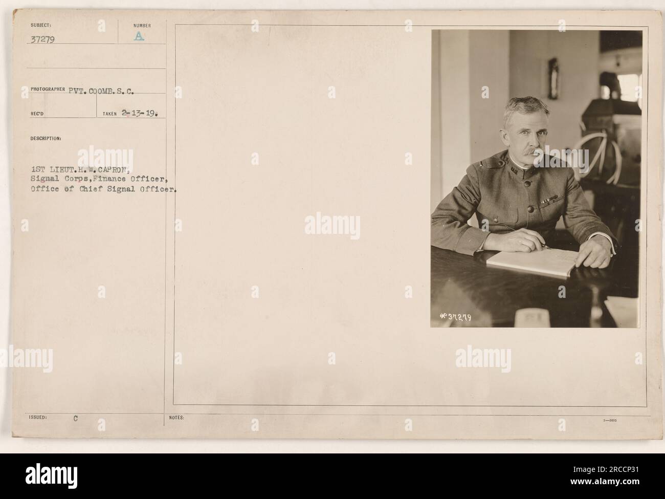 Image depicts 1st Lieutenant H.W. Capron, a Finance Officer from the ...