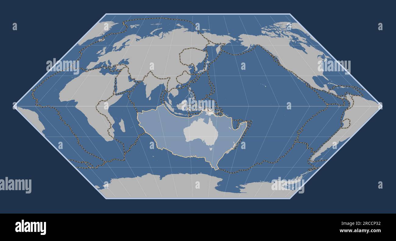 Shape of the Australian tectonic plate on the solid contour map in the ...