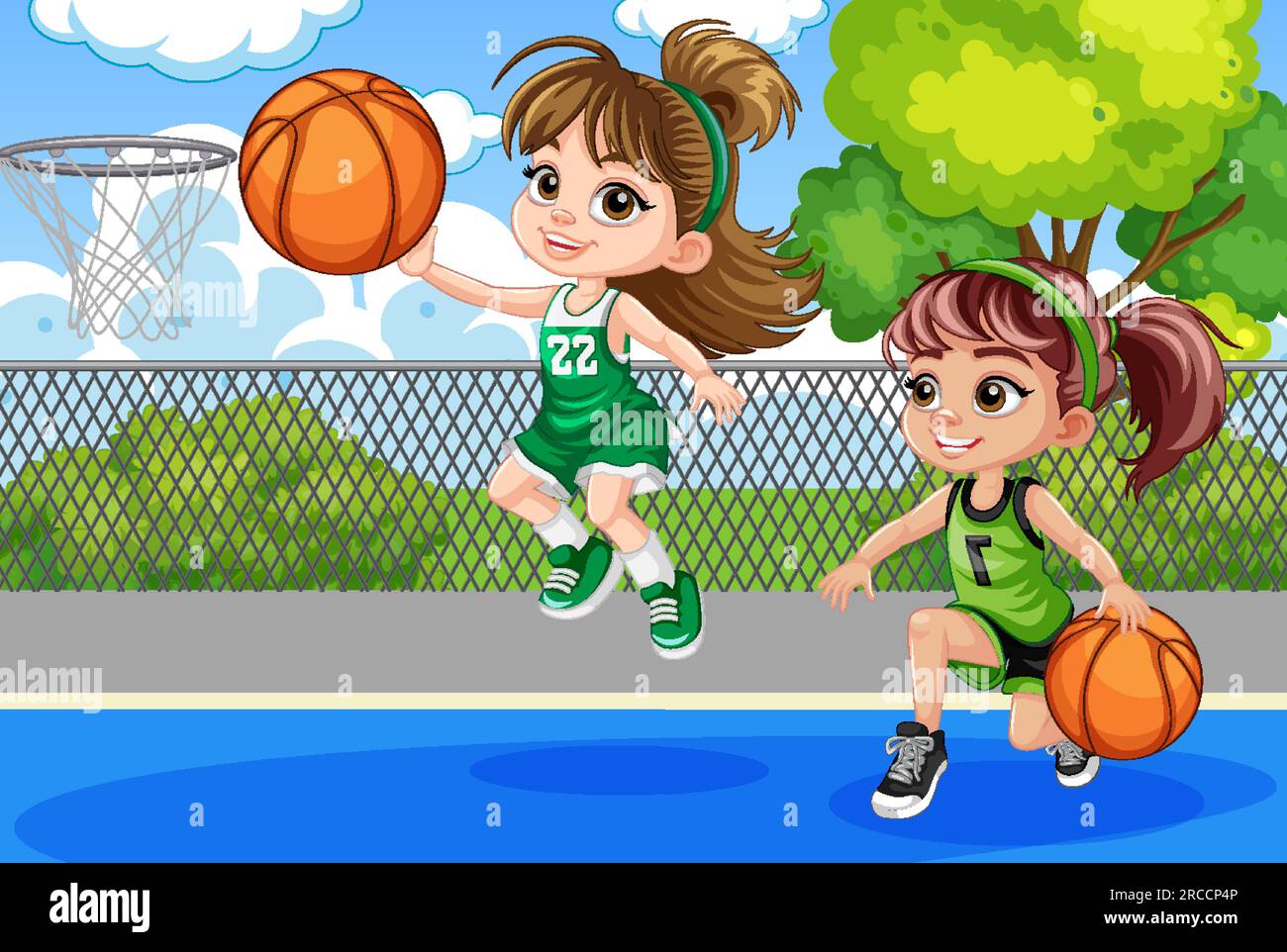 Two Girls Playing Basketball illustration Stock Vector Image & Art - Alamy