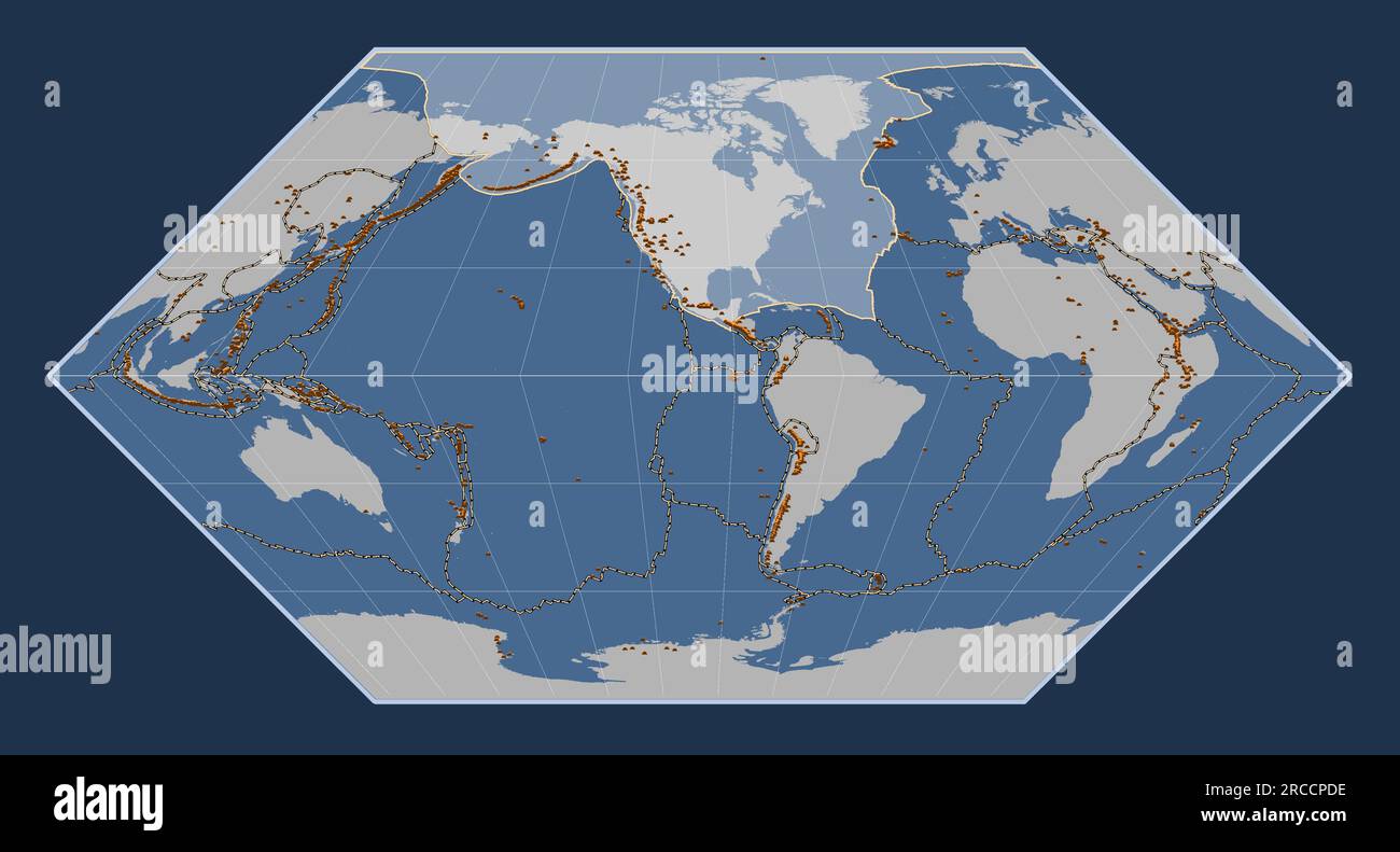 Shape of the North American tectonic plate on the solid contour map in ...