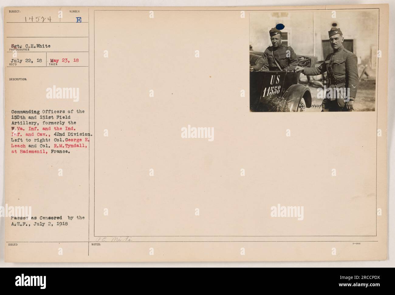 Colonel George E. Leach and Colonel R.M. Tyndall, commanding officers ...