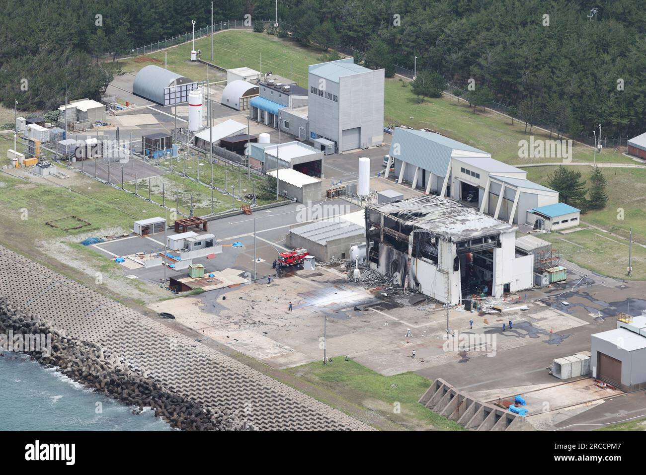 An aerial photo taken from a Yomiuri jetliner shows the Noshiro Rocket ...