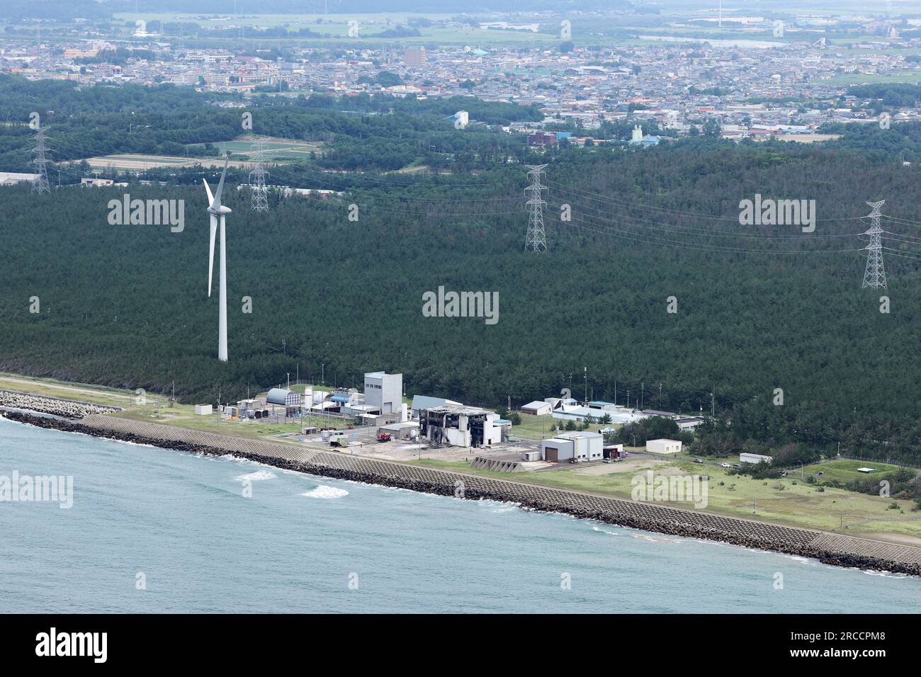 An aerial photo taken from a Yomiuri jetliner shows the Noshiro Rocket ...