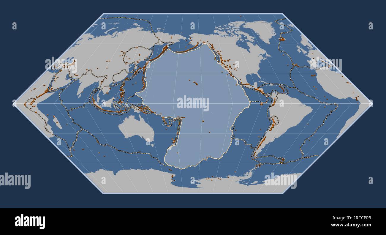Shape of the Pacific tectonic plate on the solid contour map in the ...