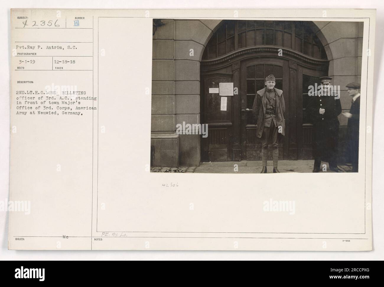 2nd Lt. H.O. Long, billeting officer of the 3rd Army Corps, American ...