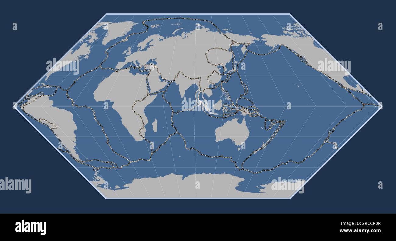 Shape of the Burma tectonic plate on the solid contour map in the ...