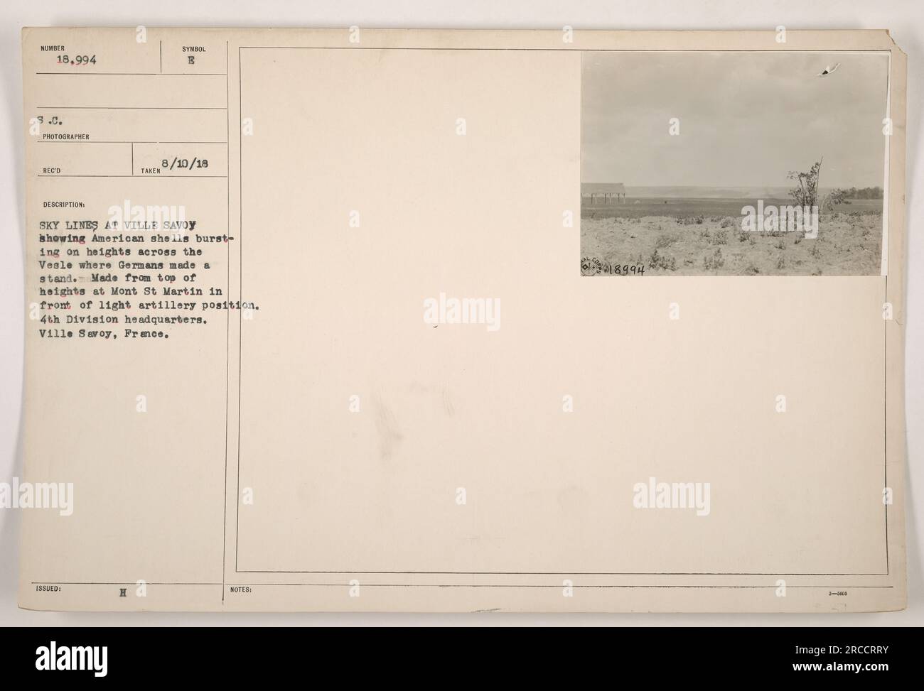 American shells burst on the heights across the Vesle at Ville Savoy in ...