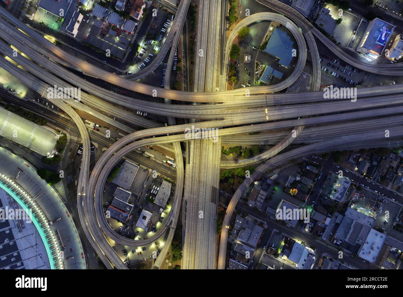 A general overall aerial view of the Interstate 110 Harbor freeway and ...
