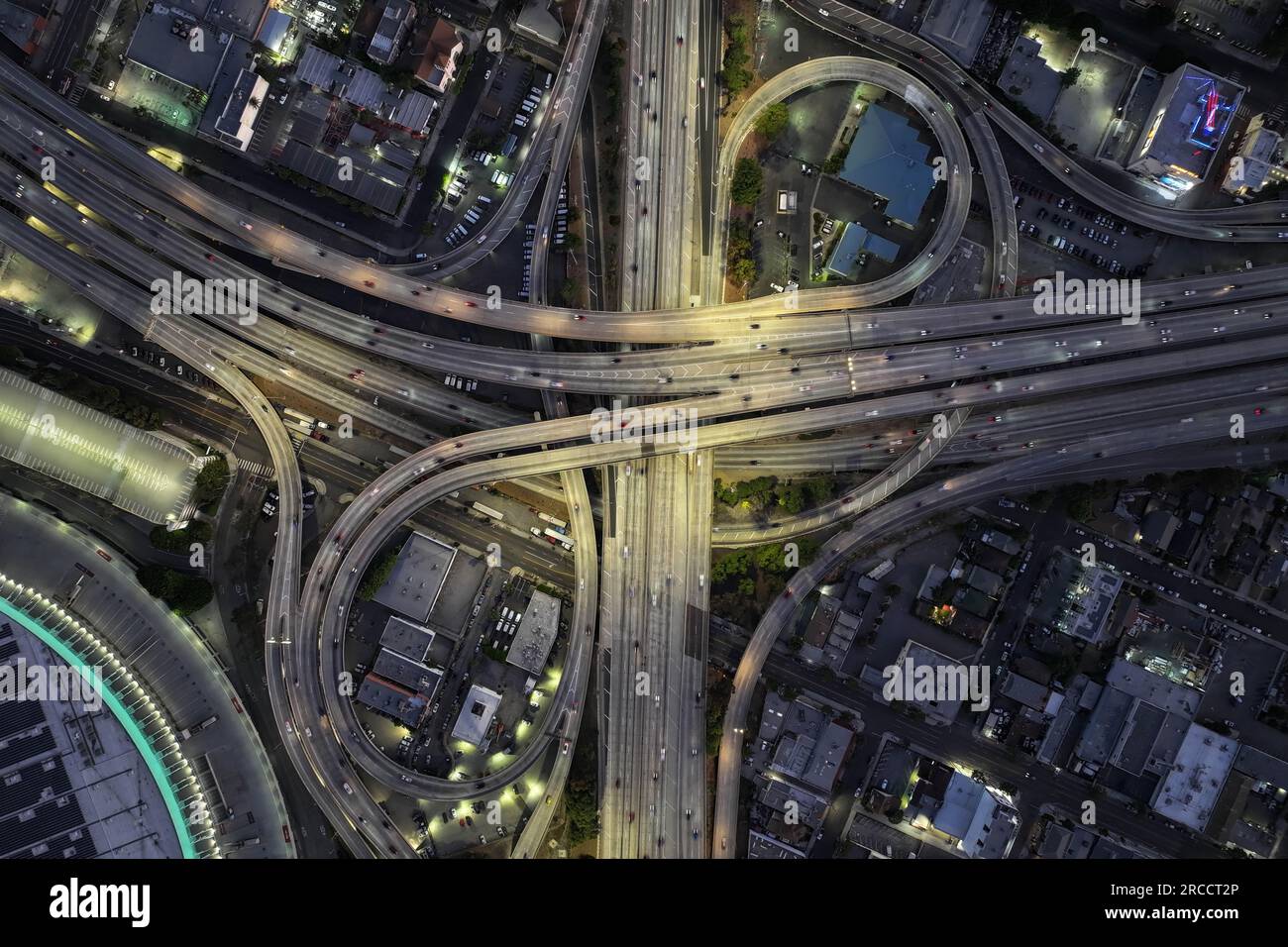 A general overall aerial view of the Interstate 110 Harbor freeway and ...