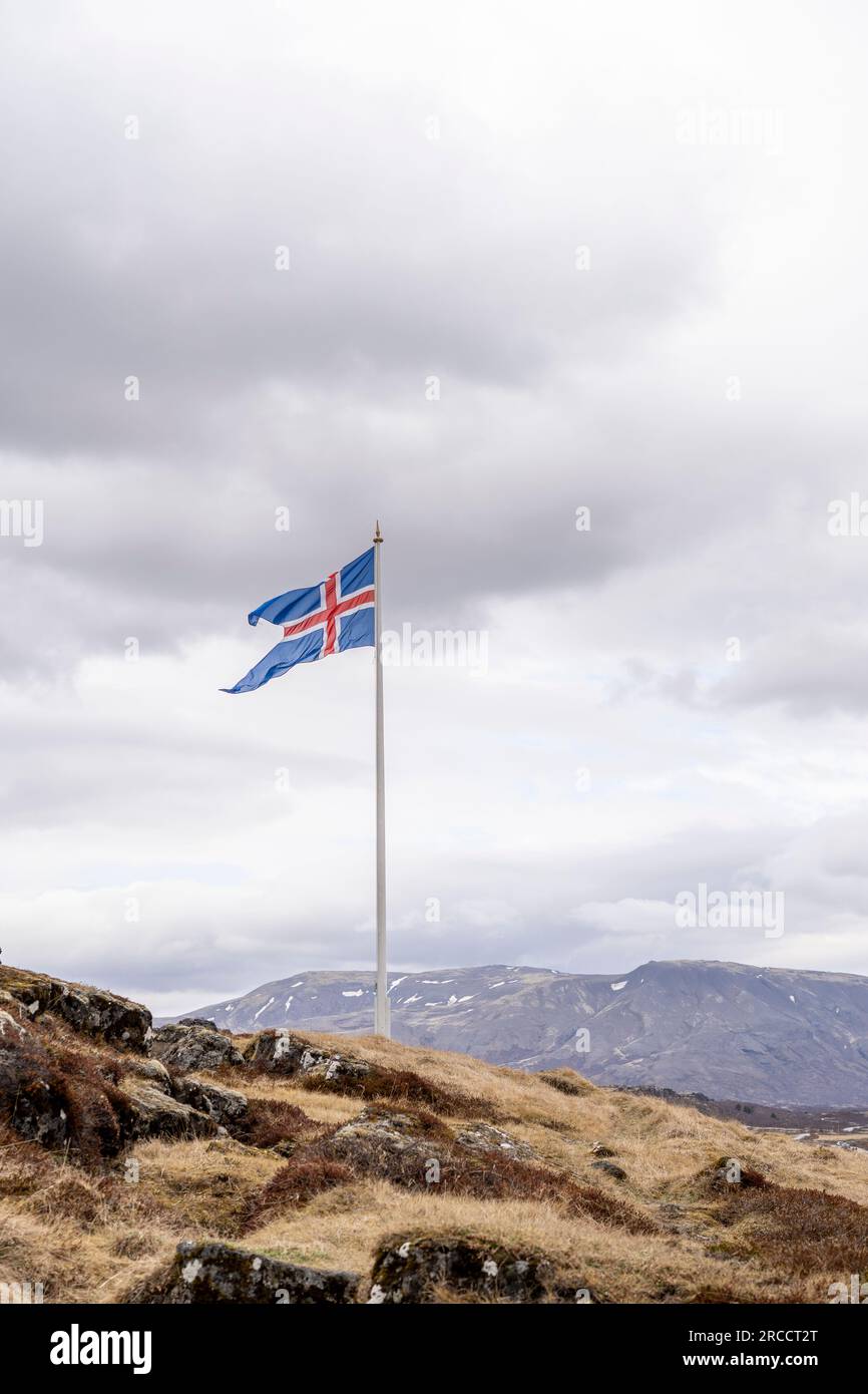 Iceland flag in full motion hi-res stock photography and images - Alamy