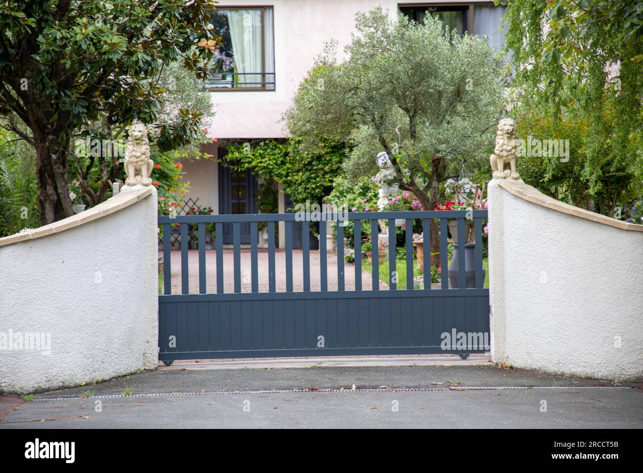 modern sliding gray door slide gate aluminum portal outdoor suburbs ...