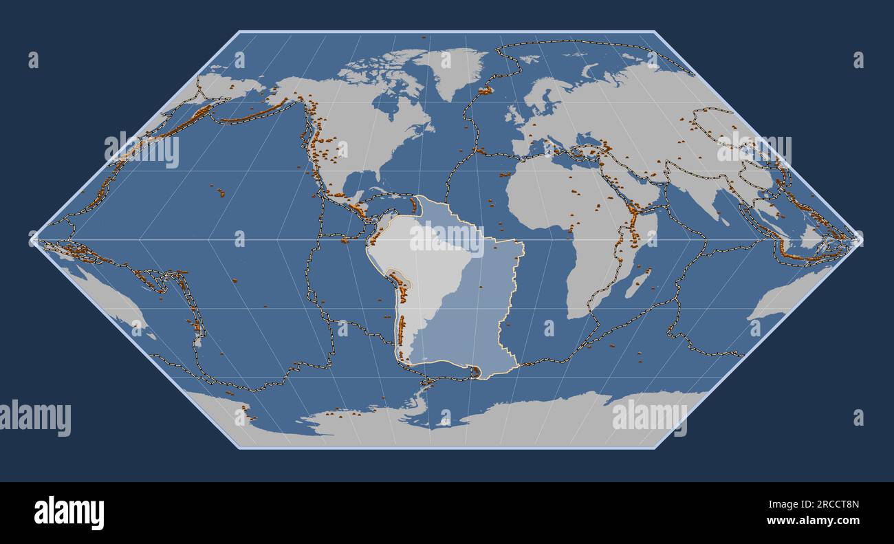 Shape Of The South American Tectonic Plate On The Solid Contour Map In The Eckert I Projection