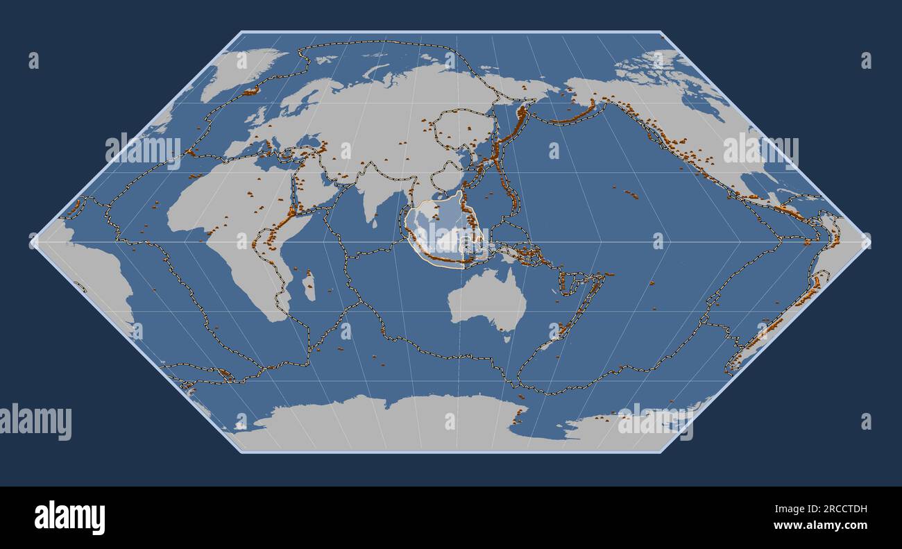 Shape of the Sunda tectonic plate on the solid contour map in the ...
