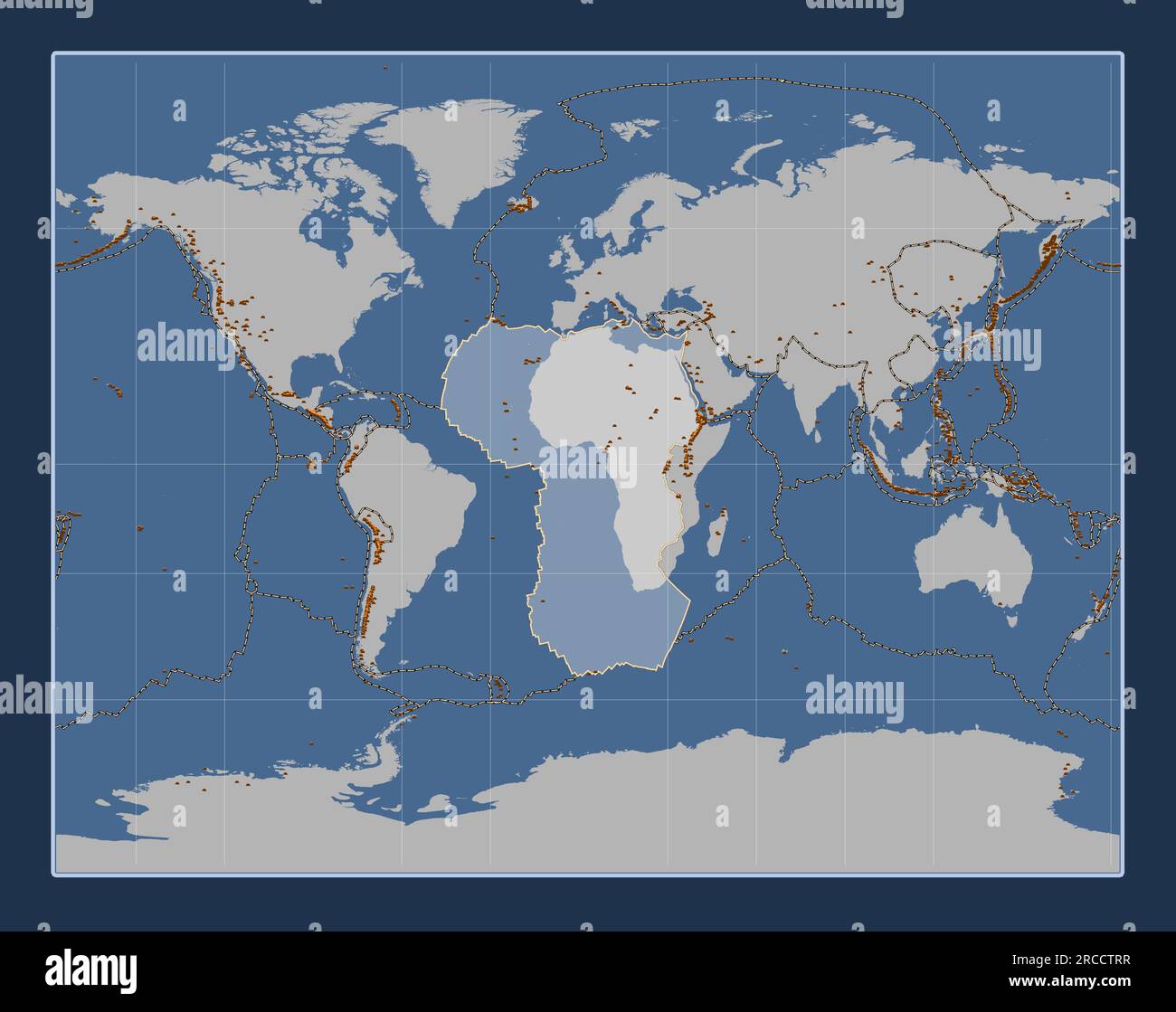 Shape Of The African Tectonic Plate On The Solid Contour Map In The