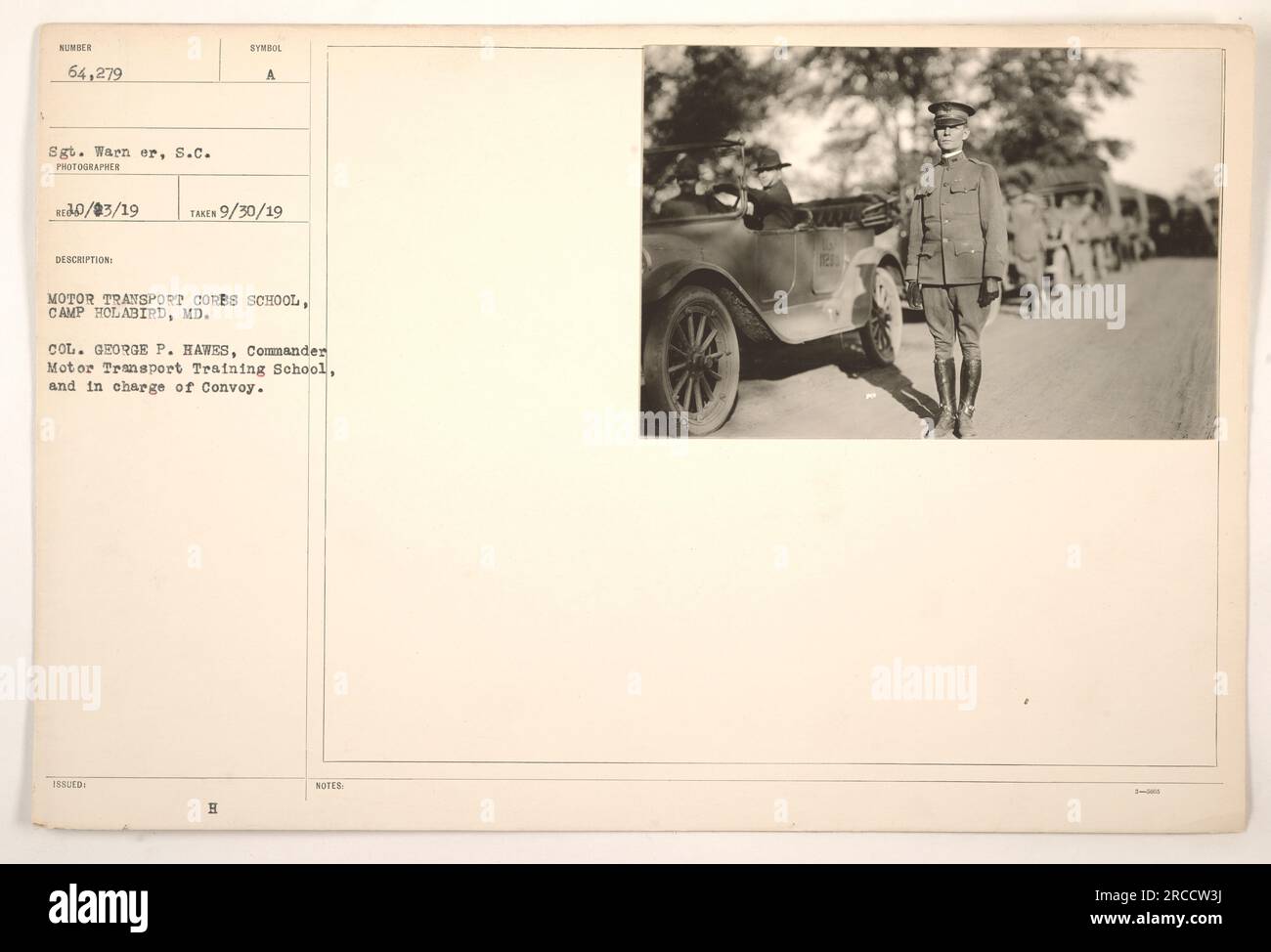 Colonel George P. Hawes, Commander of the Motor Transport Training ...