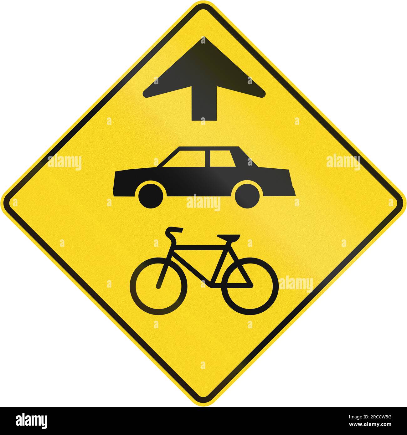 Canadian road warning sign - Bicycles and cars ahead. This sign is used ...