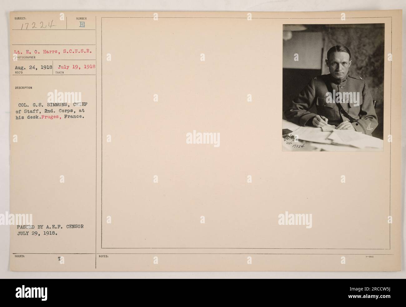 Lt. E. O. Harrs captured a photograph on July 19, 1918, at Fruges ...