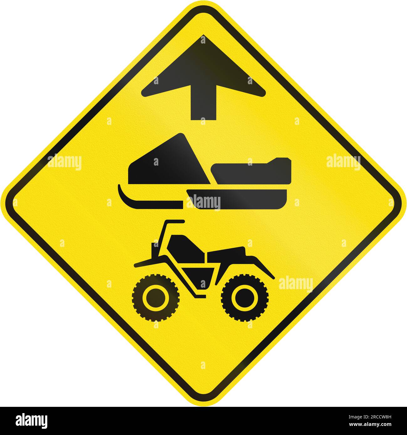Canadian road warning sign - ATVs and snowmobiles ahead. This sign is ...