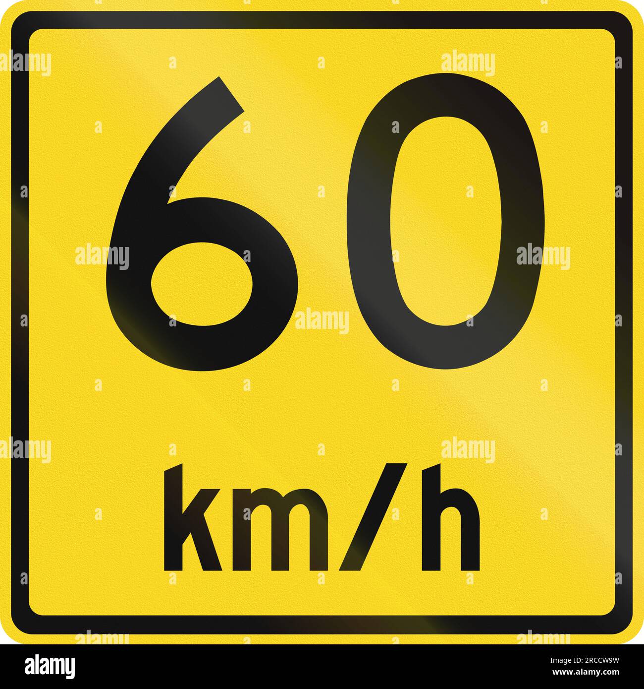 An Canadian warning traffic sign - Advisory speed 60 kmh. This sign is ...