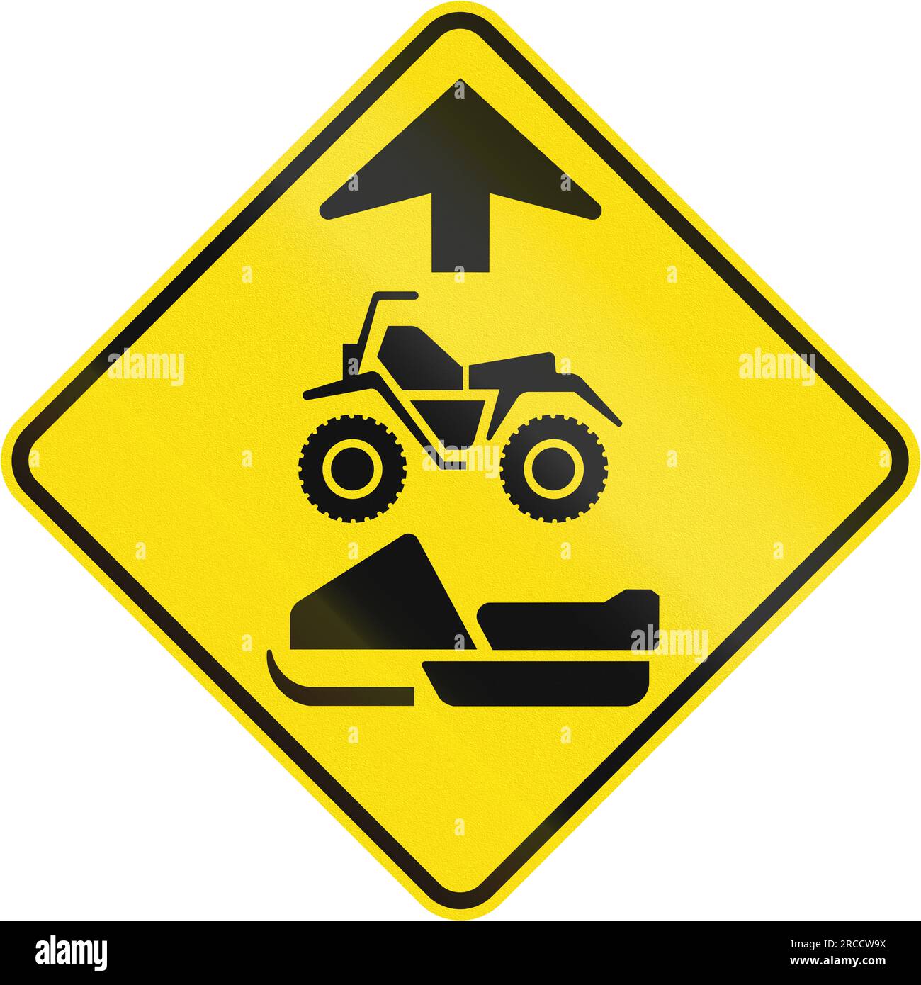 Canadian road warning sign - ATVs and snowmobiles ahead. This sign is ...