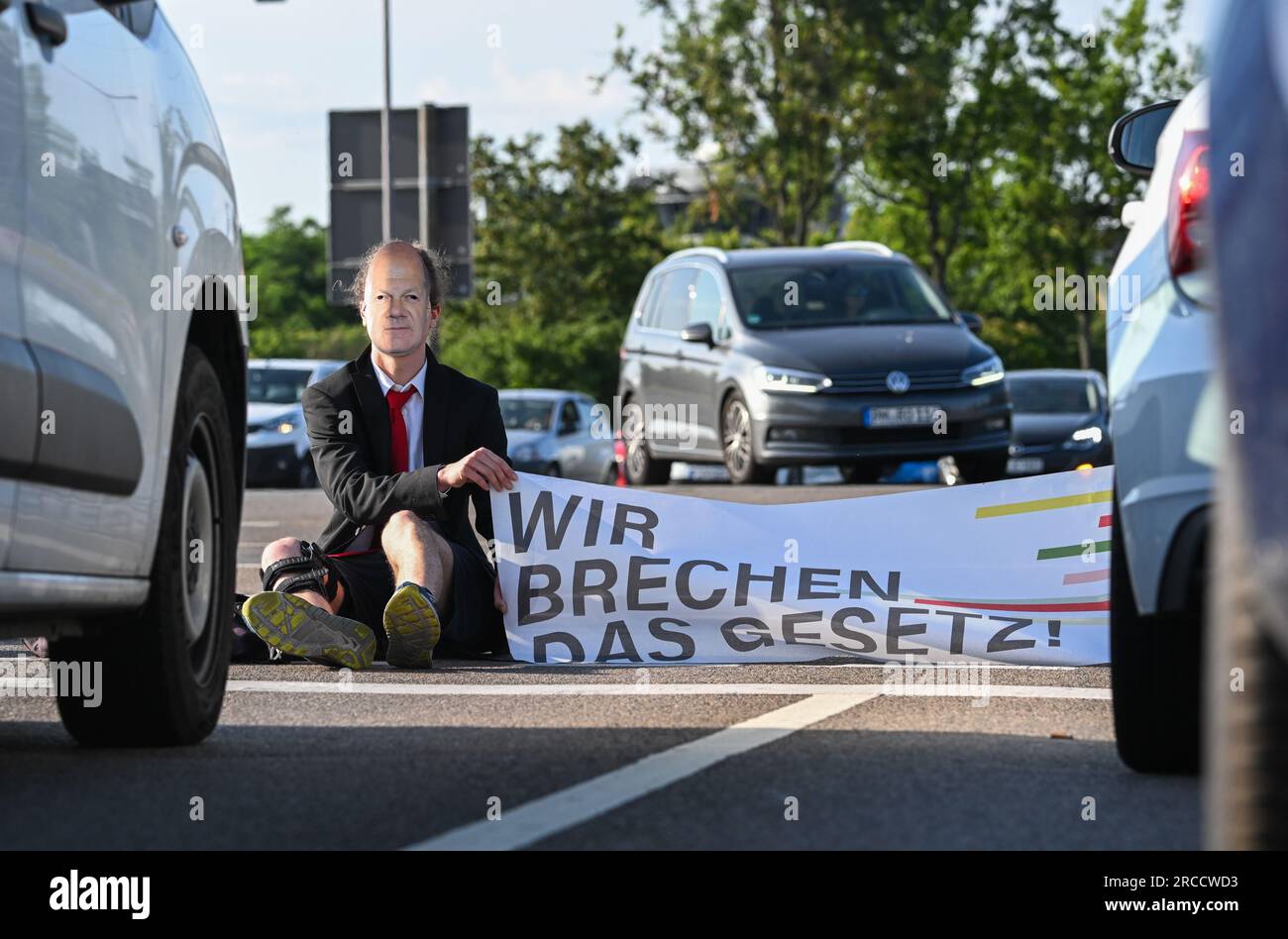 Dresden, Germany. 14th July, 2023. A member of the Last Generation ...