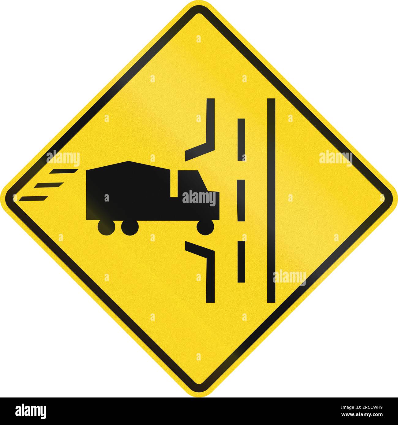 Warning road sign in Canada - Truck entrance on the left. This sign is ...