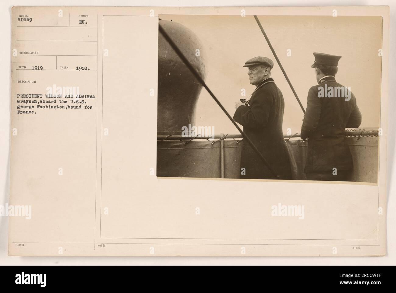 President Woodrow Wilson and Admiral Cary T. Grayson are seen aboard ...