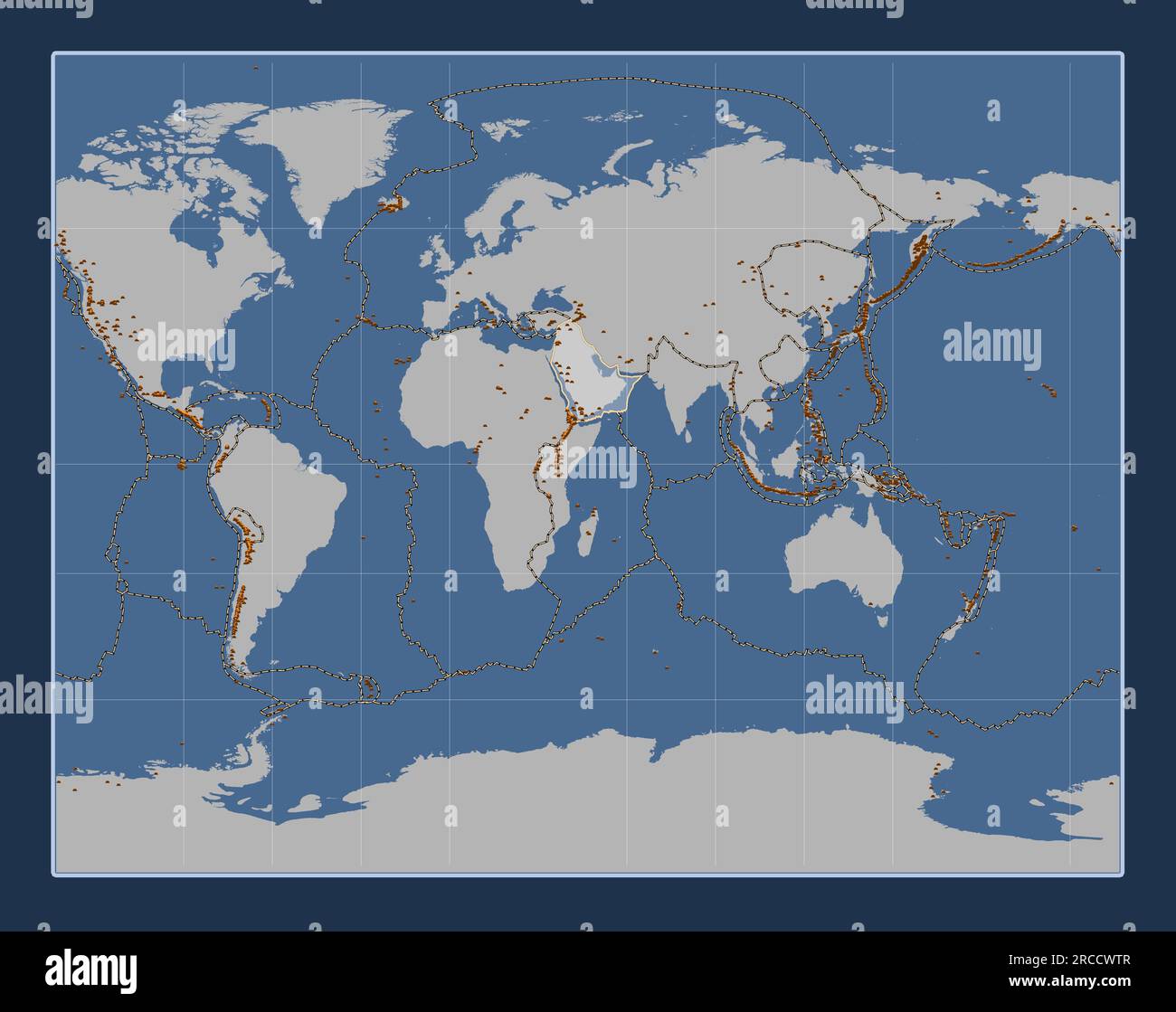Shape of the Arabian tectonic plate on the solid contour map in the ...