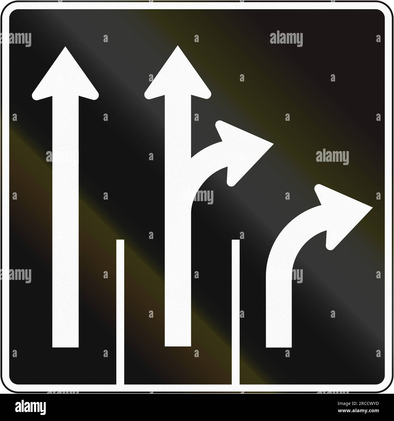 Lane management sign in Canada - Three lanes straight and right. This sign is used in Quebec ...