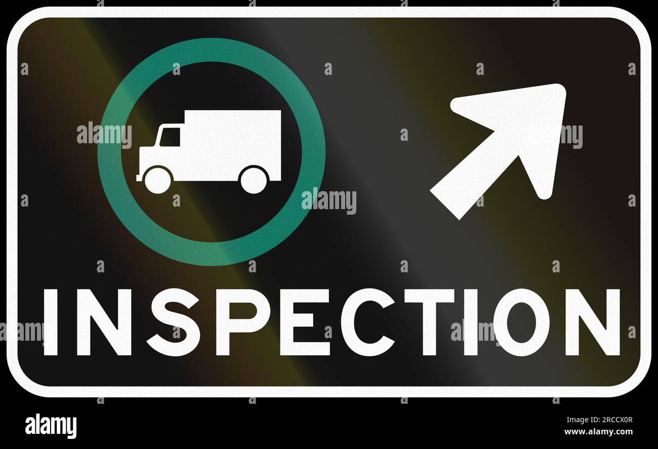 Regulatory road sign in Quebec, Canada - Truck inspection on the right ...