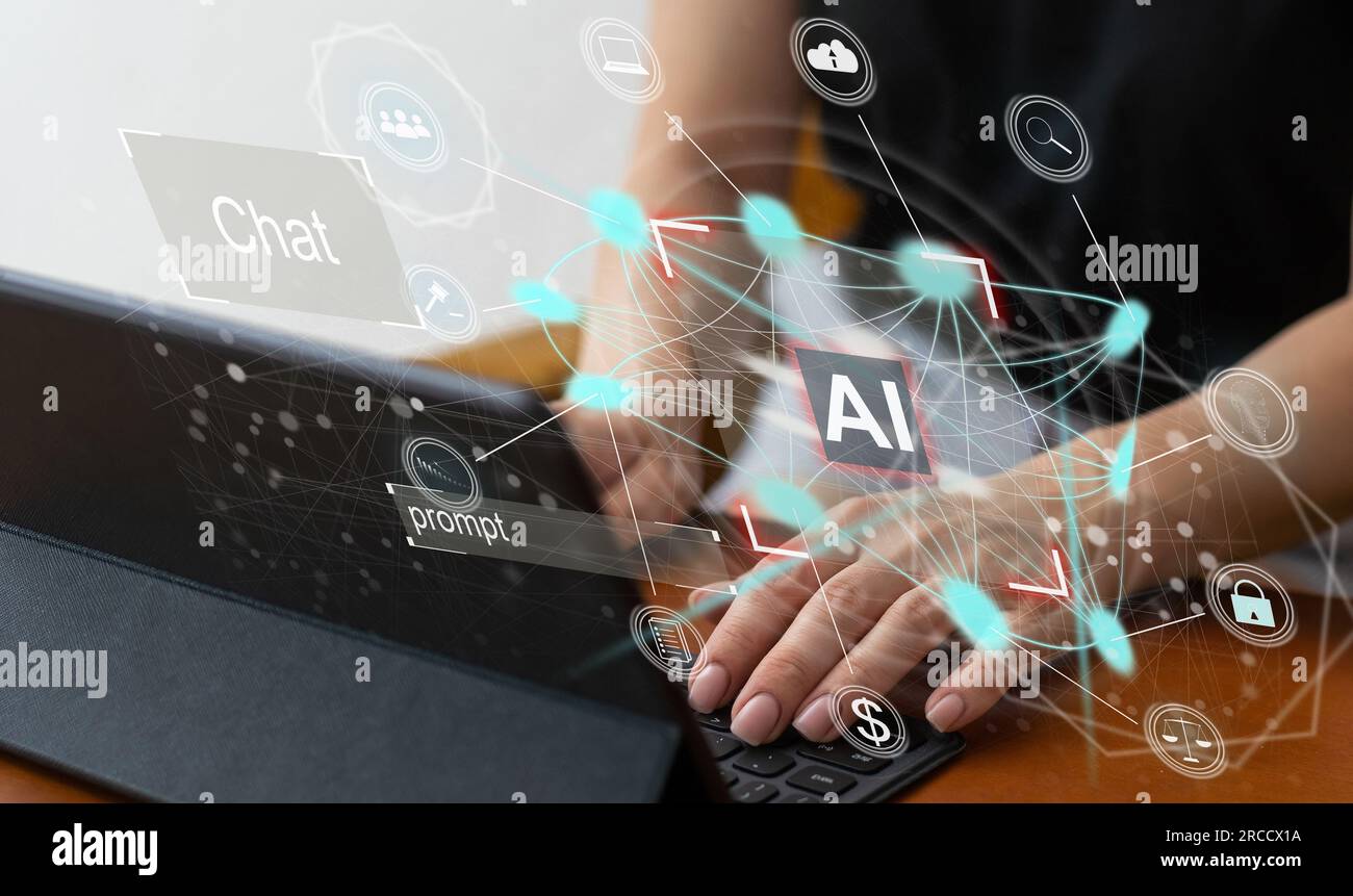 AI tech and log in access cyber security concept, businessman touching ...