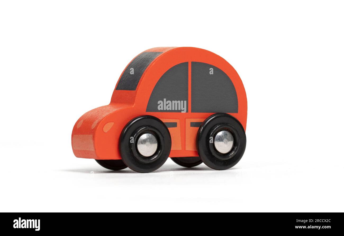 Retro wooden toy car isolated on a white background Stock Photo - Alamy