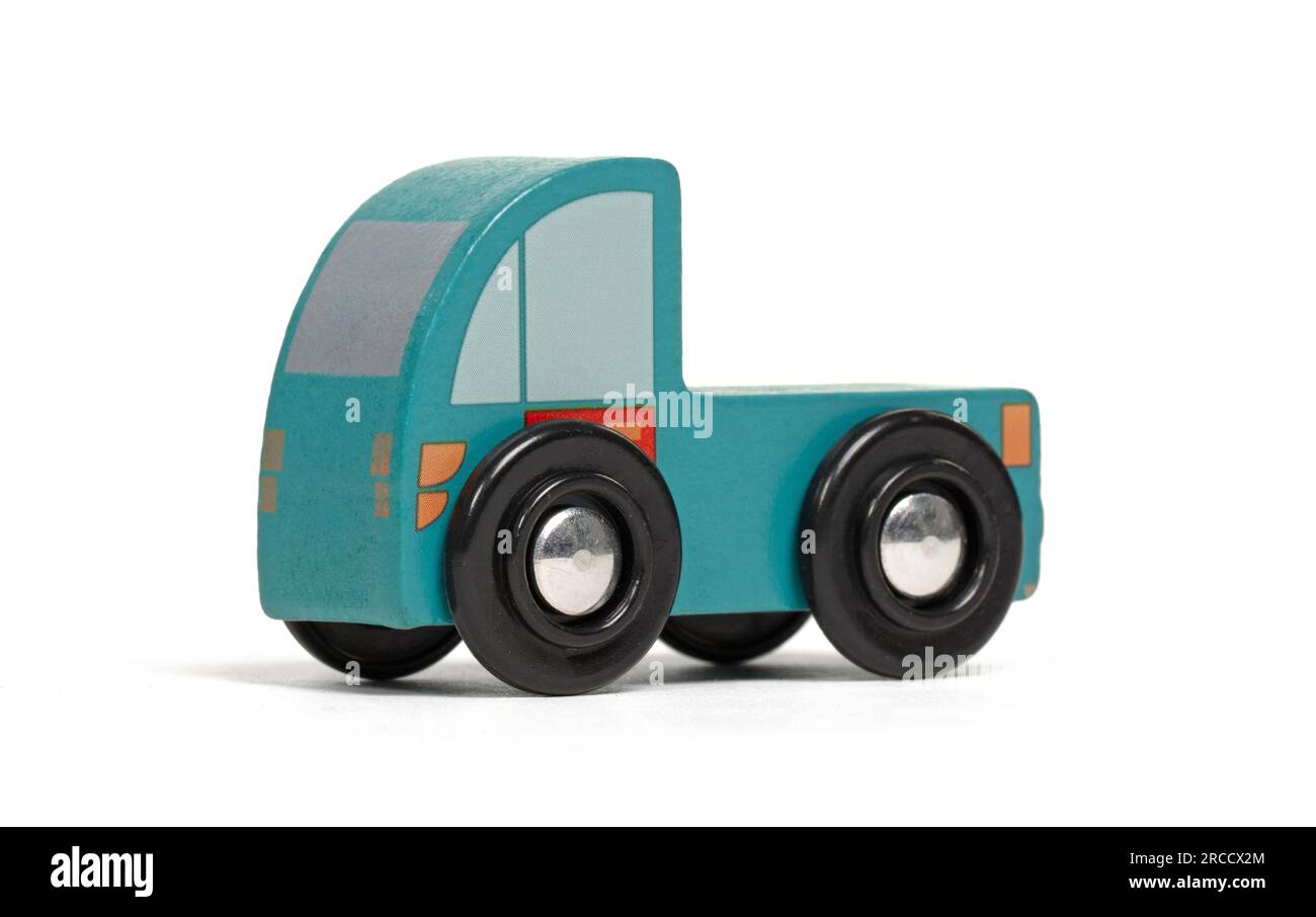 Retro wooden toy car isolated on a white background Stock Photo - Alamy