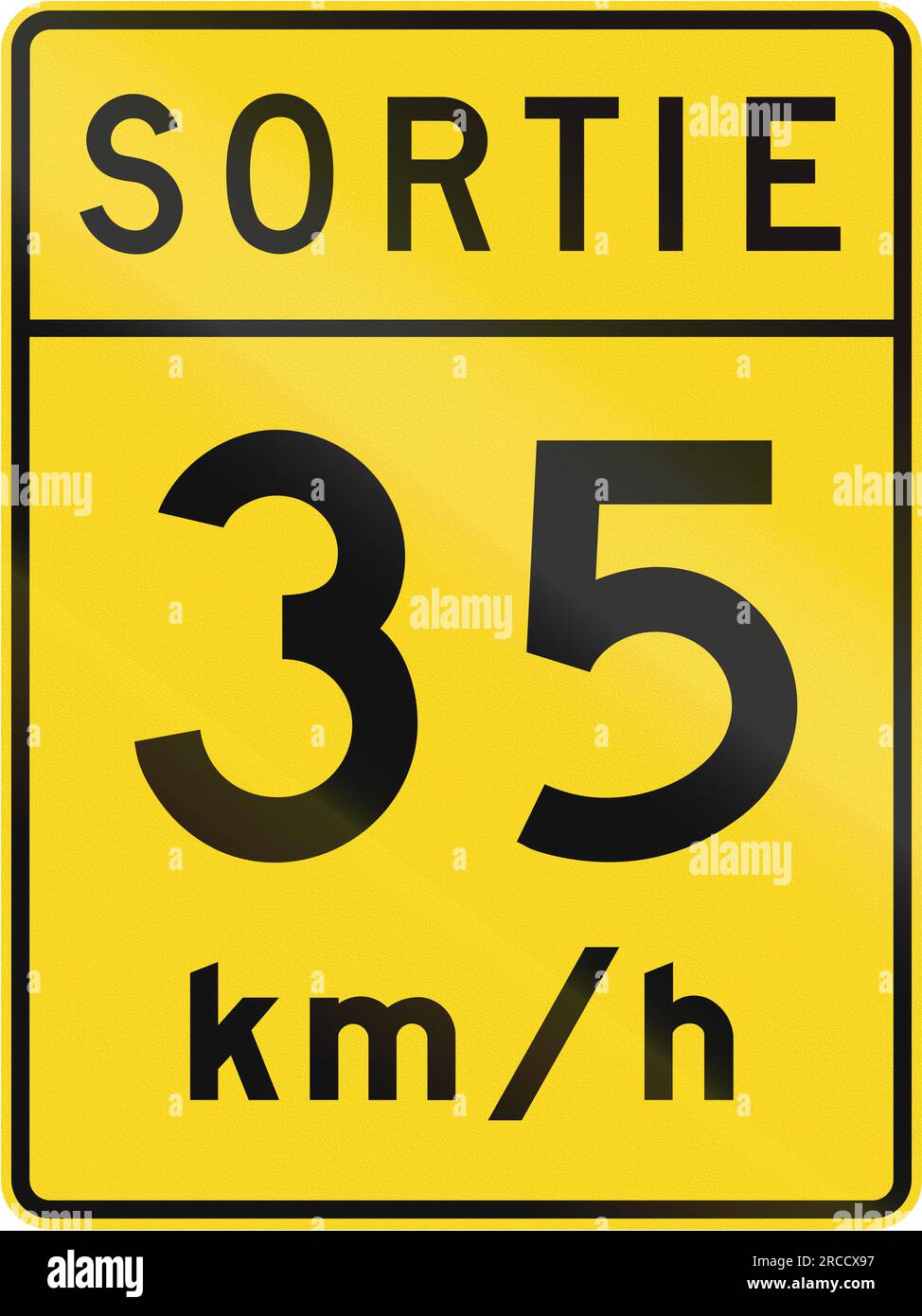 A Canadian warning traffic sign - Exit speed. This sign is used in ...