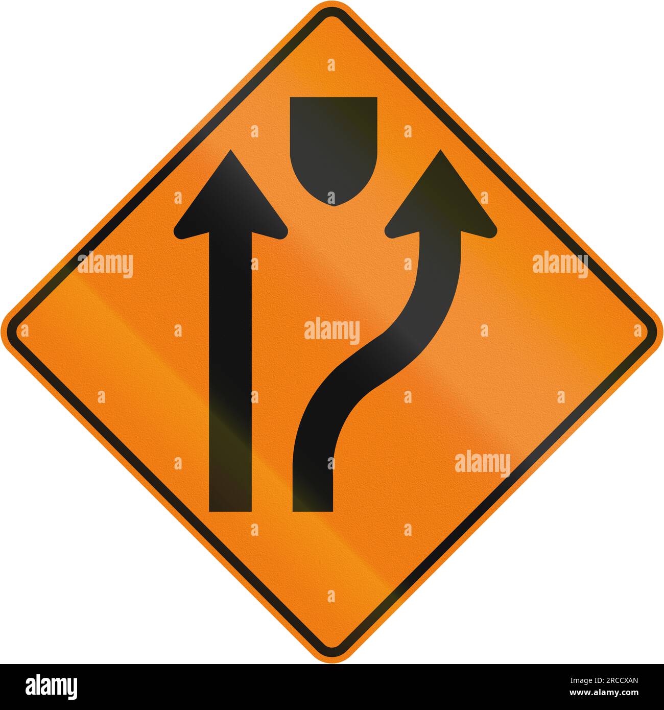 Warning road sign in Canada - pass left or right. This sign is used in ...