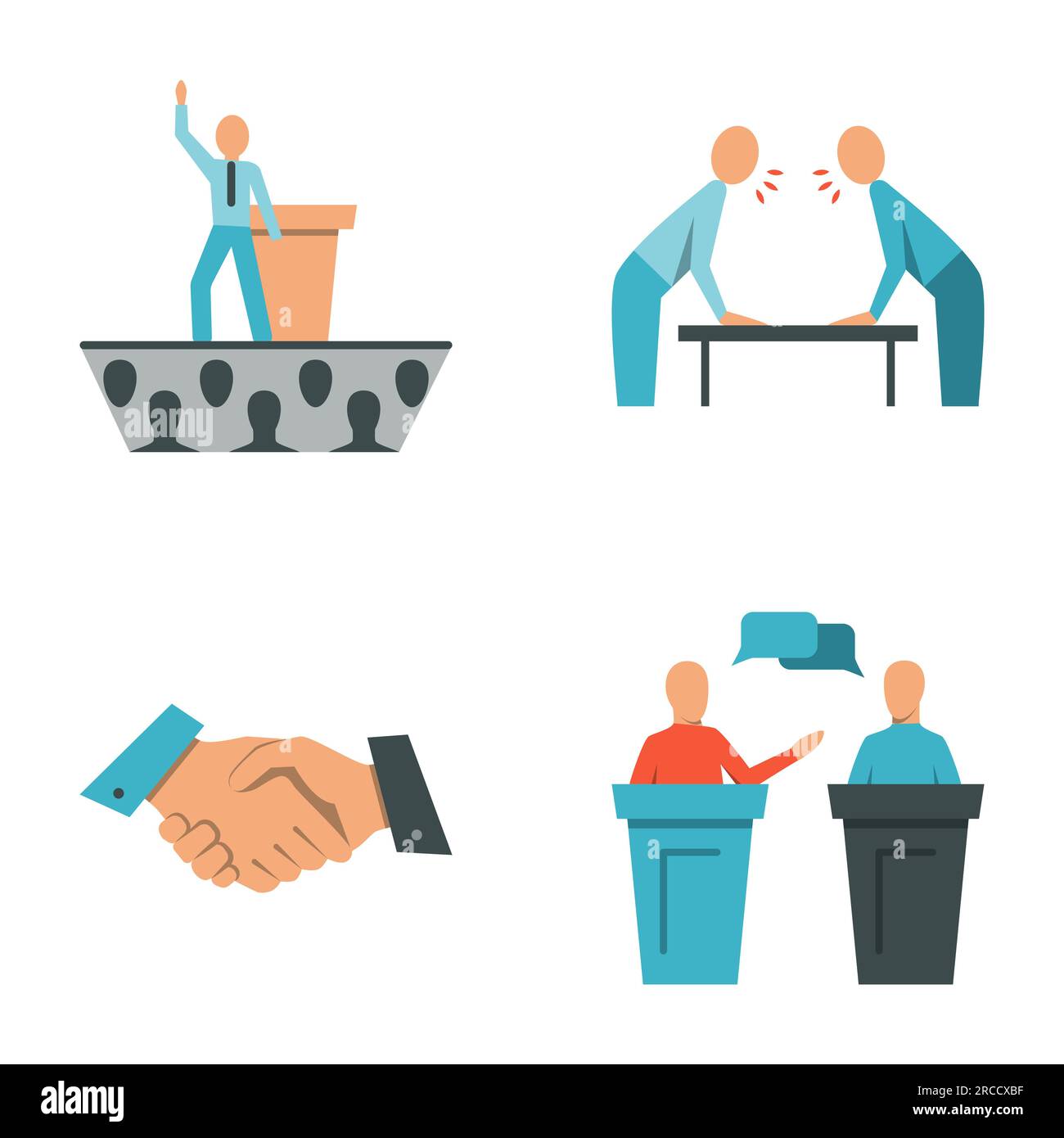 Public speech and political debates flat icon set. Conference statement ...