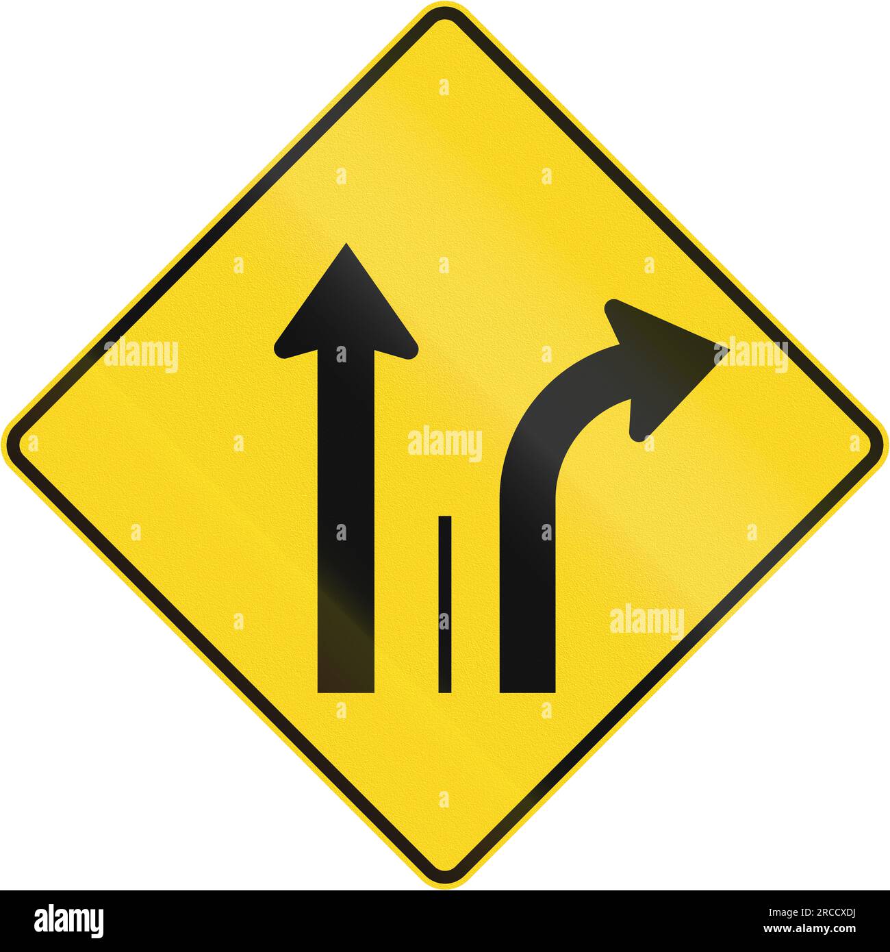 Warning road sign in Quebec, Canada - Two lanes with right turn lane ...