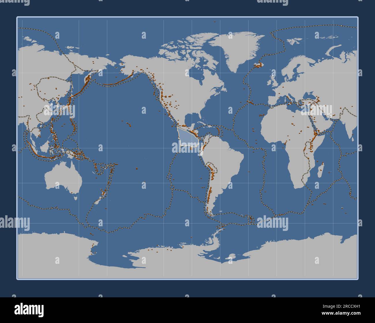 Shape of the Cocos tectonic plate on the solid contour map in the Gall ...