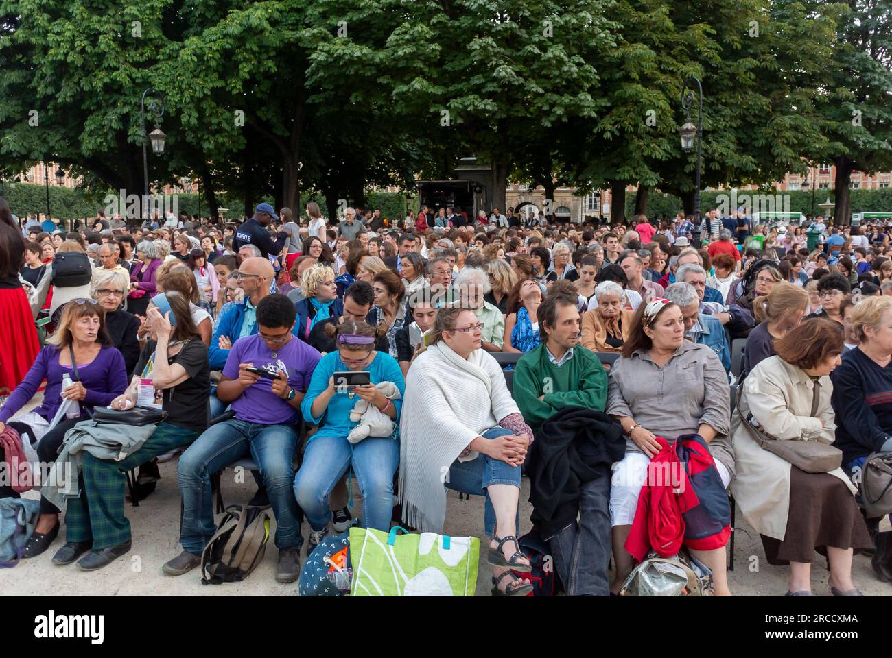 Paris, France, Large Crowd People, Audience from Behind at Open Air ...