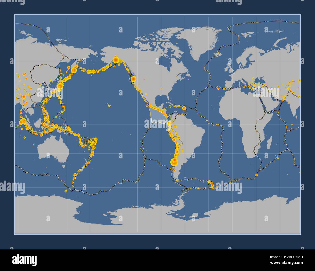 Shape of the Cocos tectonic plate on the solid contour map in the Gall ...