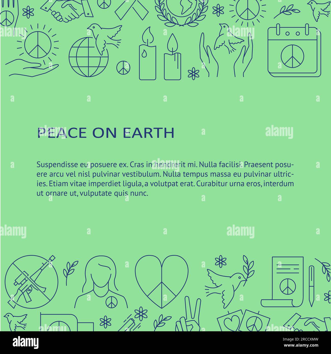 Peace on Earth line banner. Pacifism poster template with place for ...