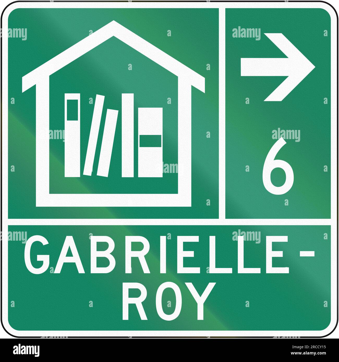 Guide sign in Quebec, Canada - Library on the right Stock Photo - Alamy