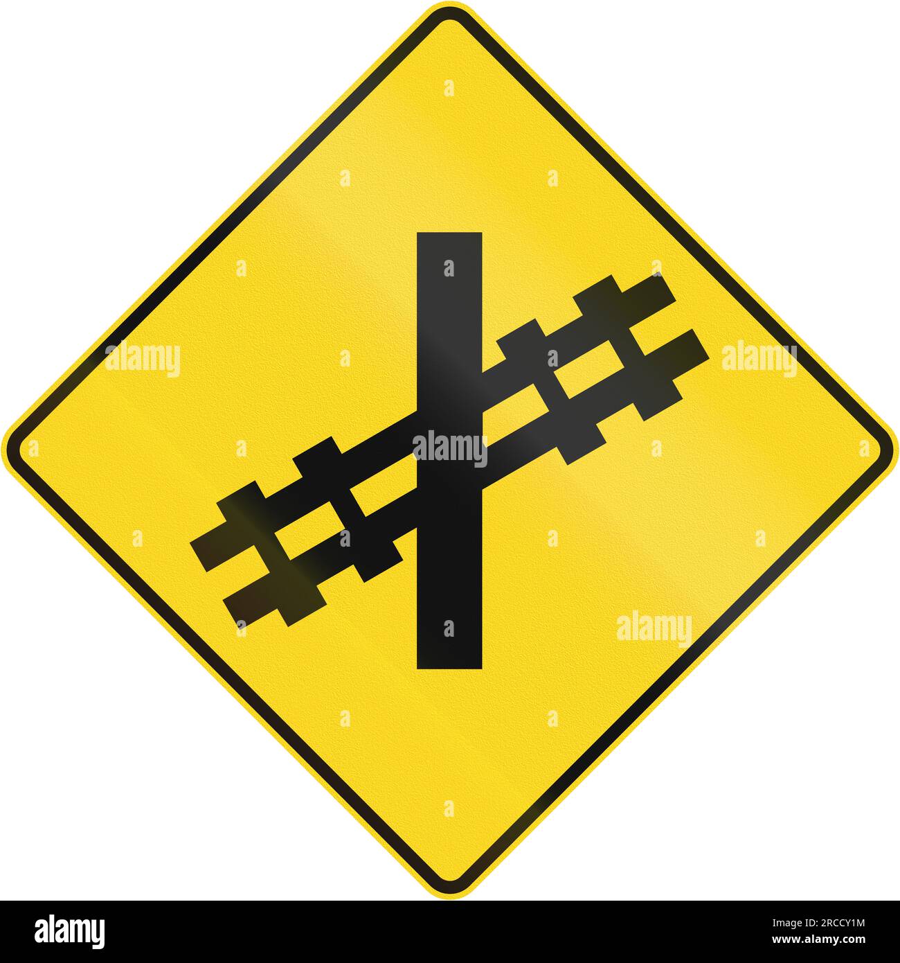 Warning road sign in Canada - Diagonal level crossing without barrier ...