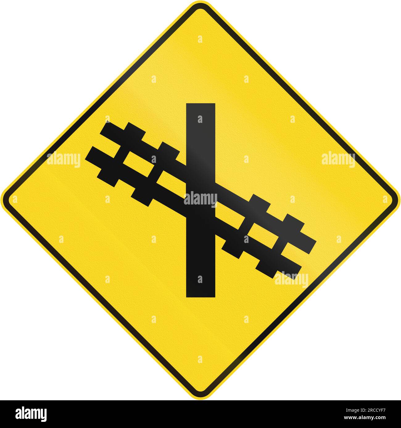 Warning road sign in Canada - Diagonal level crossing without barrier ...