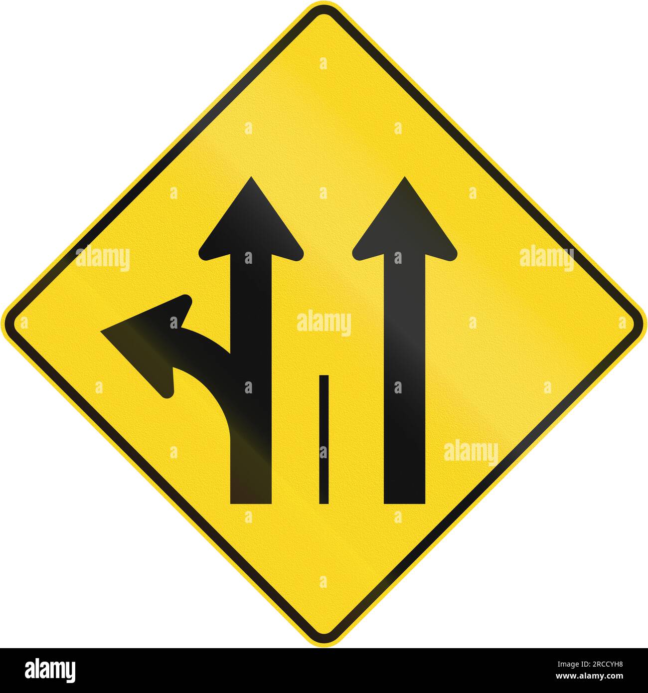 Warning road sign in Quebec, Canada - Two lanes with straight and turn ...