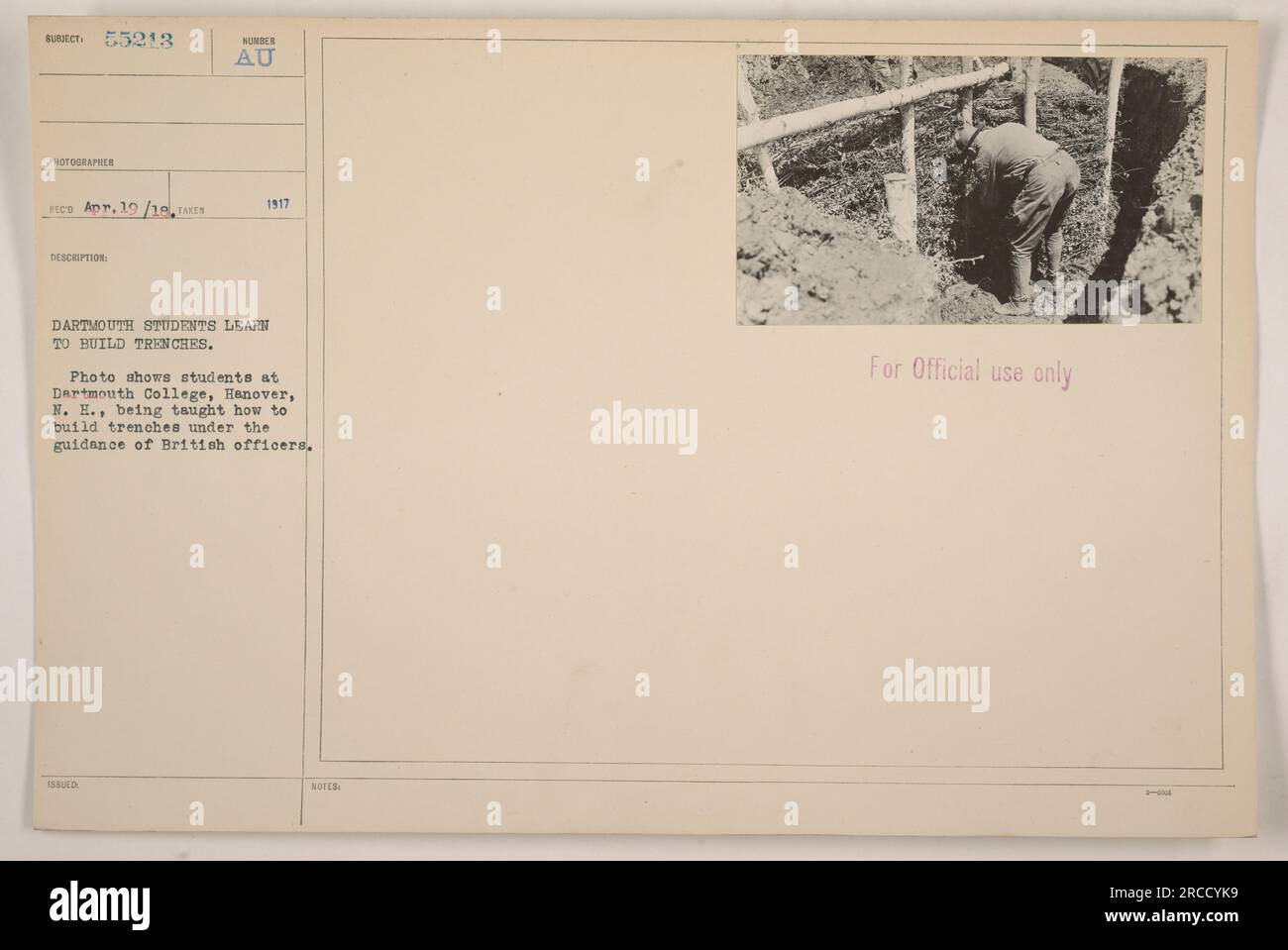 Dartmouth College students being trained by British officers on trench ...
