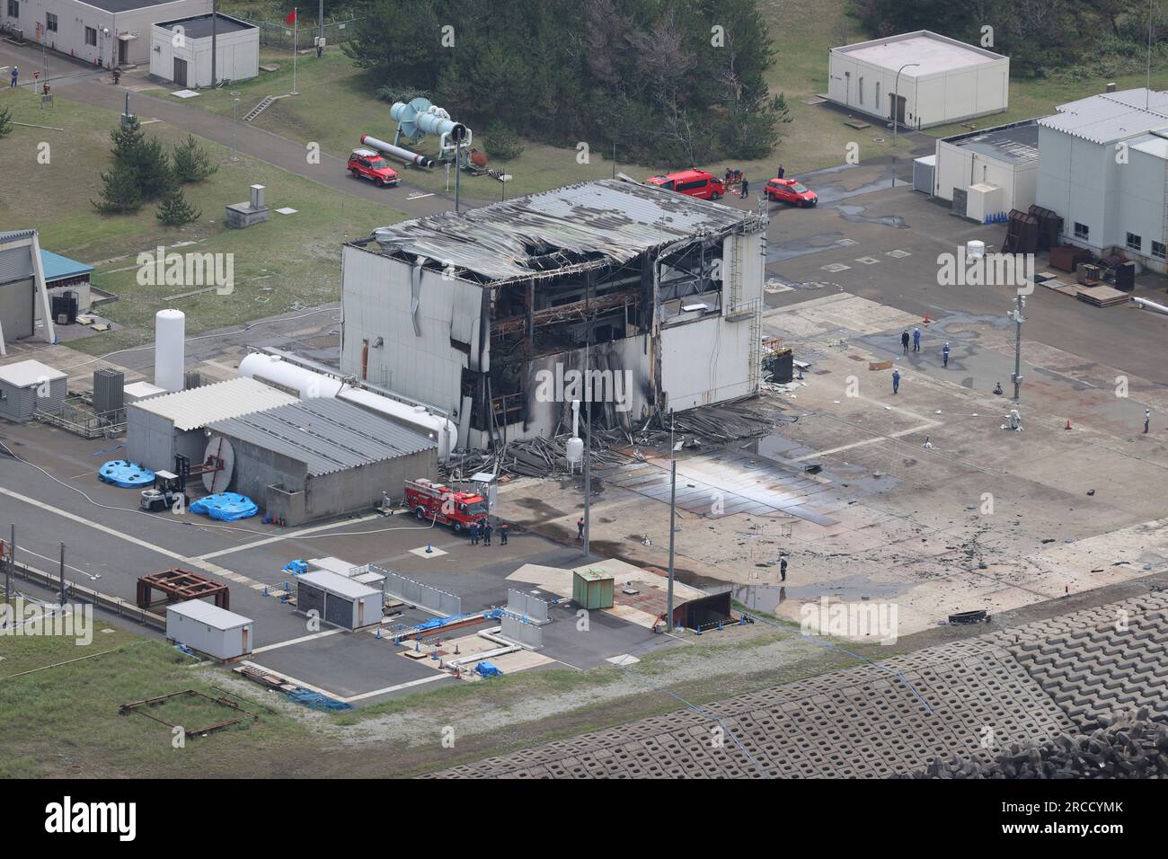 An aerial photo taken from a Yomiuri jetliner shows the Noshiro Rocket ...