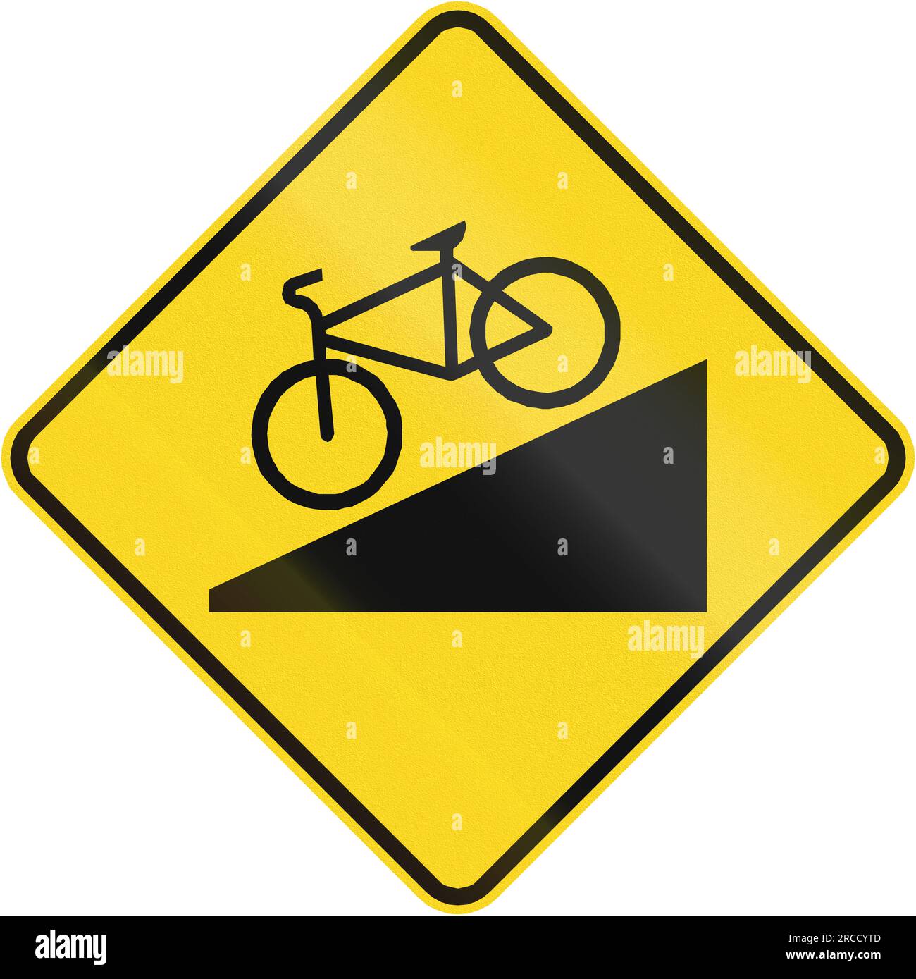An Canadian warning traffic sign - Steep descent for cyclists. This ...